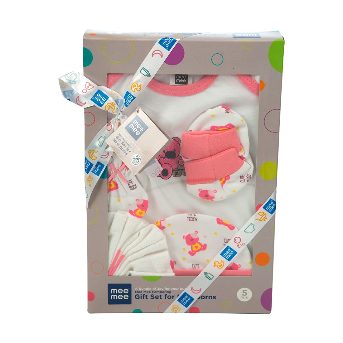 Mee Mee Newborn Baby Gift Set Pack of 5 – Soft Cotton Essentials (Red)