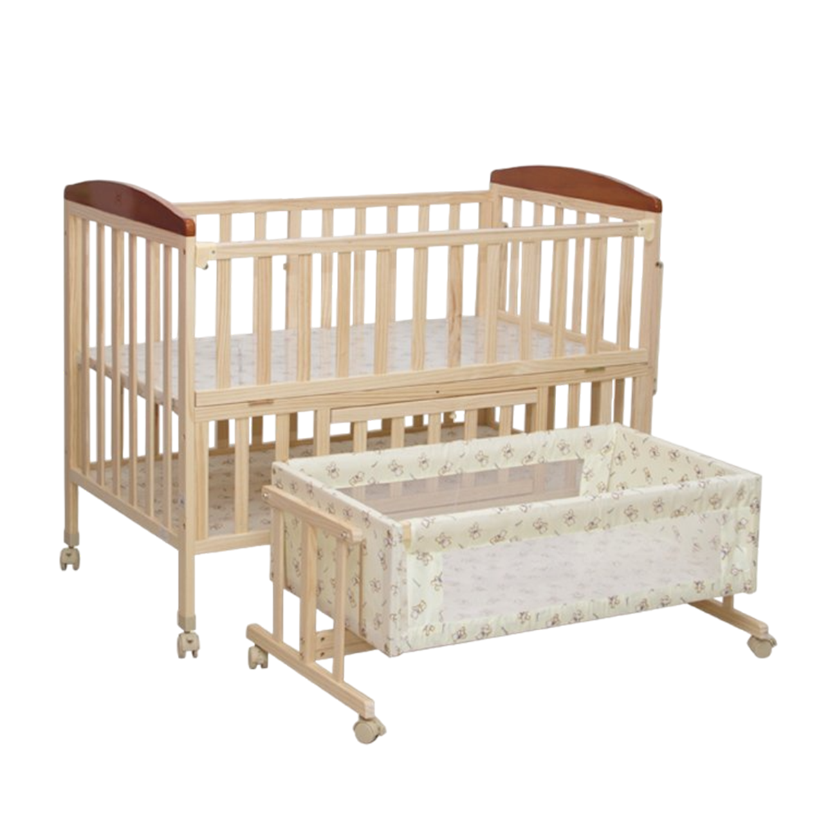 Mee Mee Wooden Baby Cot with Mosquito Net and matress set for 0-3 Years ...