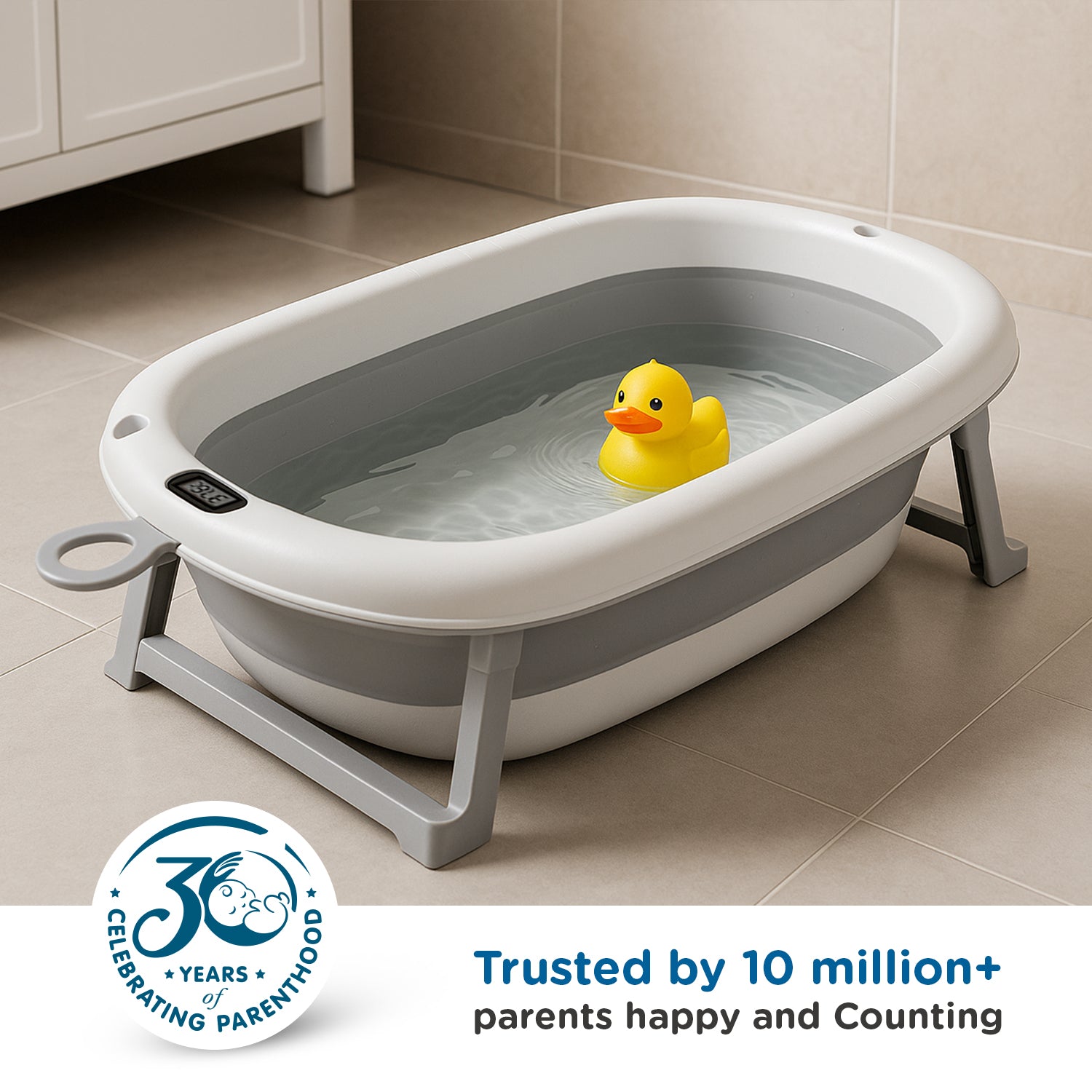 Foldable Baby Bath Tub with Digital Temperature Display and Soft Newbo
