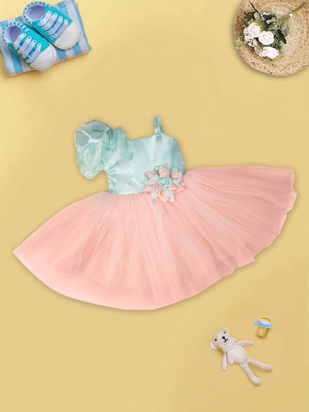 Mee Mee Elegant Pink & Blue Satin and Net Frock – Stylish Party Wear f ...