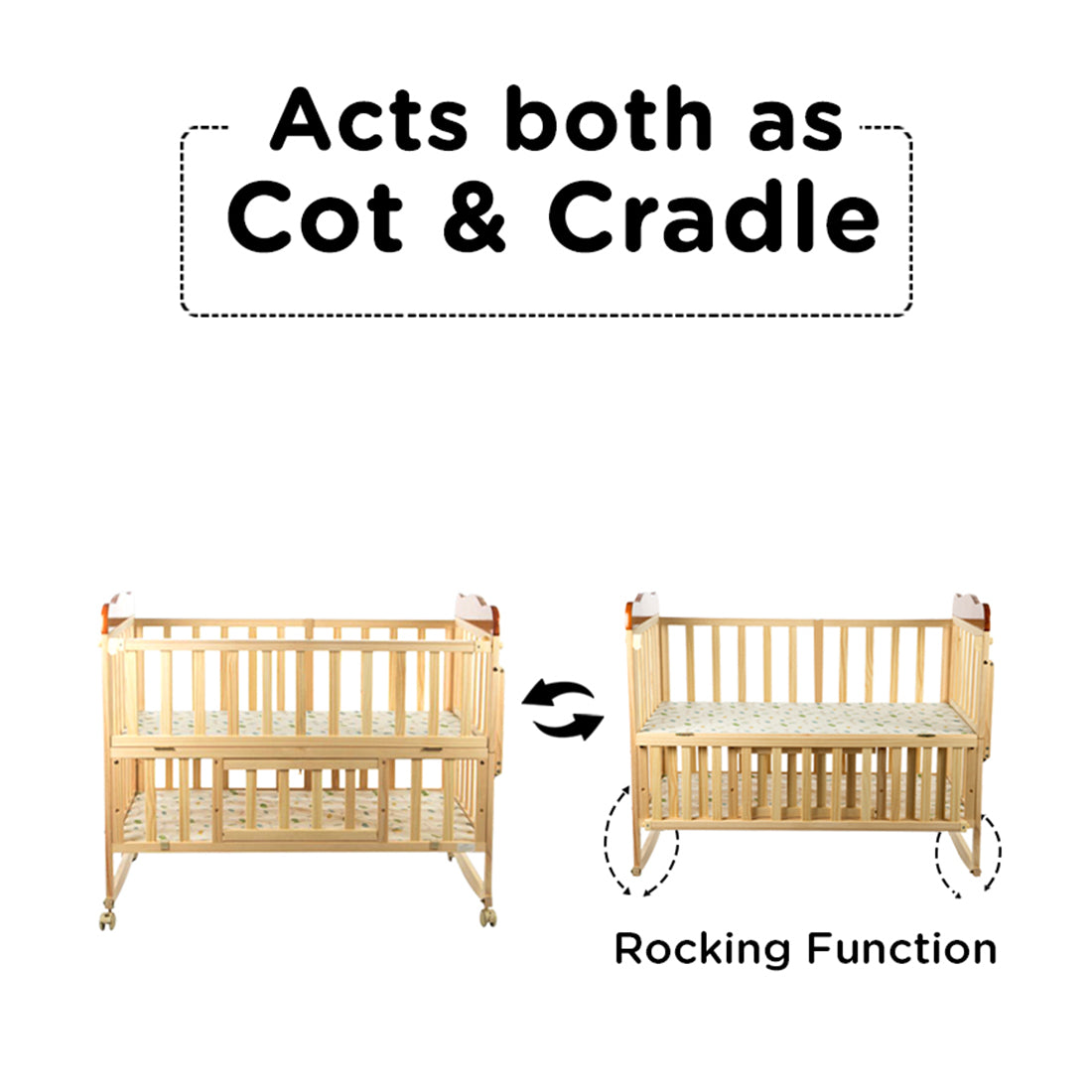 Mee Mee Premium Wooden Baby Cot & Cradle with Mosquito Net & Storage S ...