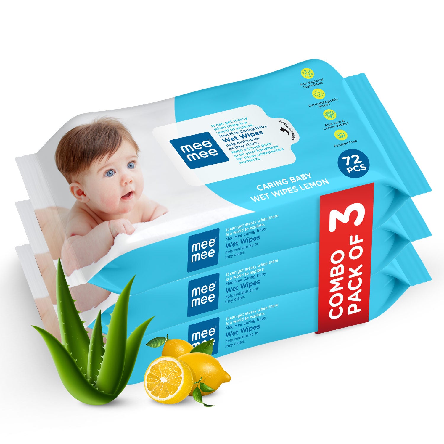 Mee Mee Baby Wet Wipes with Aloe Vera & Lemon Extract – Gentle, Hypoal ...
