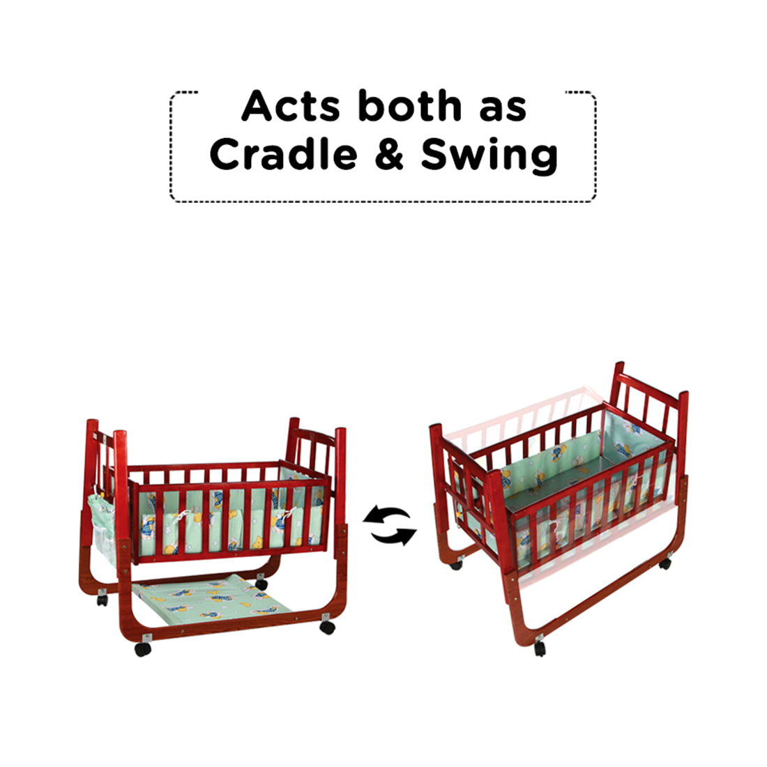Mee Mee Wooden Baby Cradle with Swing Feature, Locking Pin & Mosquito