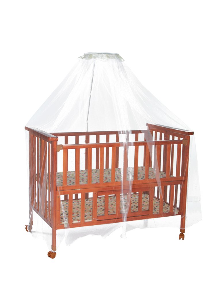 Mee Mee Wooden Baby Cot with Adjustable Height & Mosquito Net (Brown)