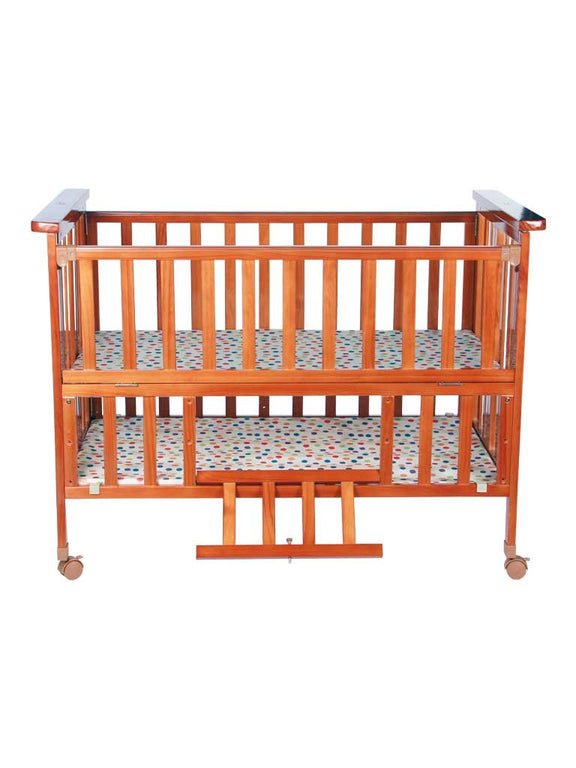 Mee Mee Wooden Baby Cot with Adjustable Height & Mosquito Net (Brown ...