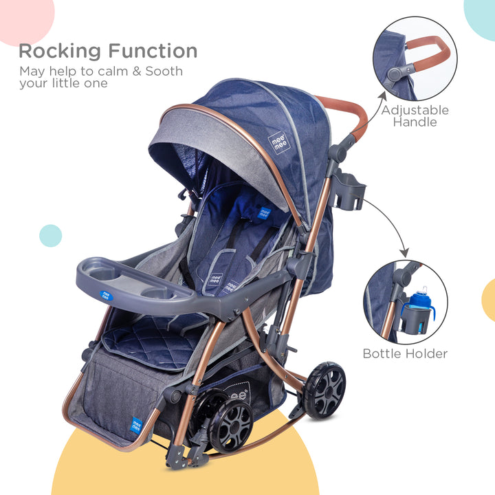 Buy Baby Pram with Quick One Hand Folding Comfortable Seating Blue ...