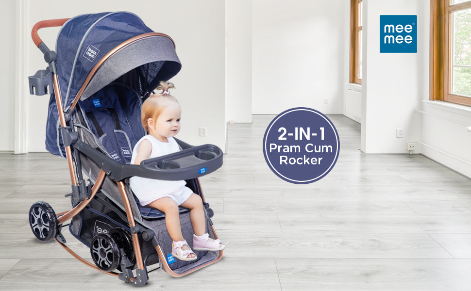 Buy Baby Pram with Quick One Hand Folding Comfortable Seating Blue ...
