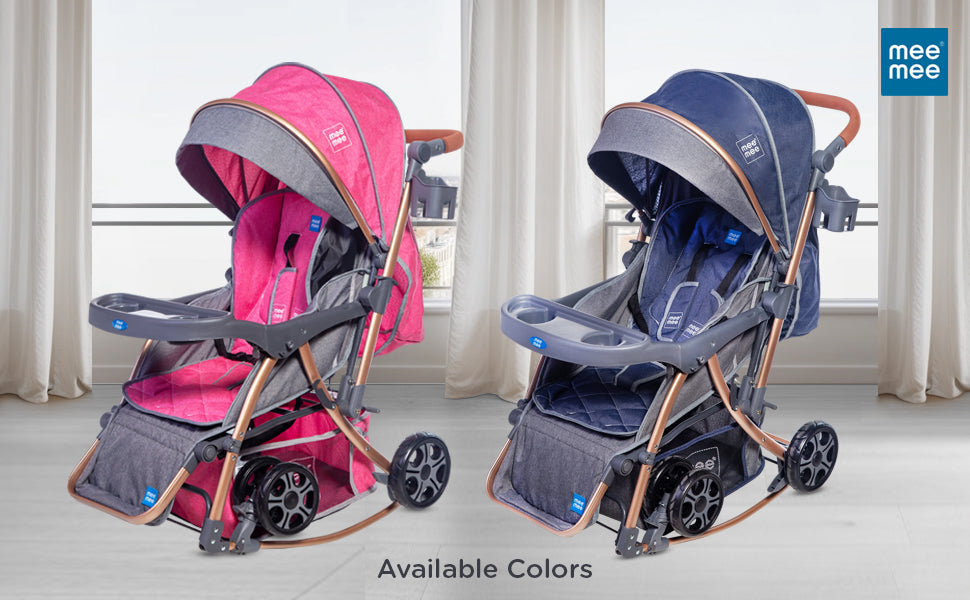 Buy Baby Pram with Quick One Hand Folding Comfortable Seating Blue ...